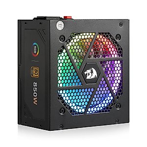 Redragon RGPS-850W 80+ Gold 850 Watt ATX 3.0 & PCIe 5.0 Fully Modular Power Supply w/ 80 Plus Gold Certified, Compact 160mm Size, Smart ECO Low Noise RGB Fan, 100% Japanese Capacitors, Full Mod Cables