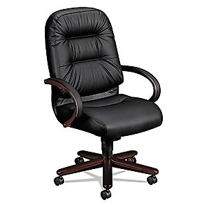 HON 2191NSR11 2190 Pillow-Soft Wood Series Executive High-Back Chair, Mahogany/Black Leather