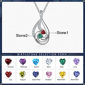 GLAMCARAT Personalized sterling silver necklace 2 child names engraved mothers jewelry with birthstones customized pendant for her (2 stones&names)