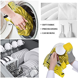 Chic Decor Home Kitchen Towels Yellow Dahlia Flowers Tea Towel Microfiber Absorbent Washable Floral Abstract Gray White Hand Dish Cleaning Cloth for Kitchen Bathroom, 18 x 28 Inch, Dahlia4050, 2-PACK