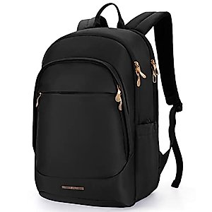 LIGHT FLIGHT Travel Laptop Backpack Women, 15.6 Inch Anti Theft Laptop Backpack with USB Charging Hole, Water Resistant College School Bookbag, Large Capacity Black Computer Backpacks for Work, Black