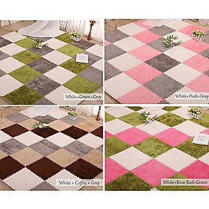 EVA Foam Interlocking Carpet Tiles - 0.47 Inch Thick Puzzle Floor Play Mat for Protective -12X12 Inch Area Rug-12 Pcs(Color:White+Dark Coffee)