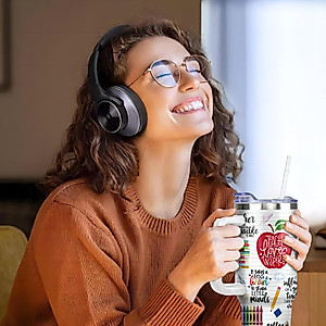 qoepfnsh Teacher Tumbler 40 oz Tumbler with Handle Teacher Travel Coffee Mug Cup Water Bottle Stainless Steel Insulated 40oz Tumblers with Lid and Straw Teacher Gifts for Women