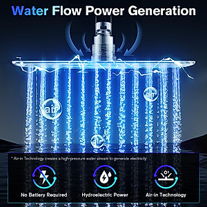 Rain Shower Head, High Pressure 10'' LED Shower Head, Anti-Clogging Fixed Rainfall Shower Head with Temperature Controlled Color Changing, 360°Adjustable Brass Ball Joint, Square, Chrome