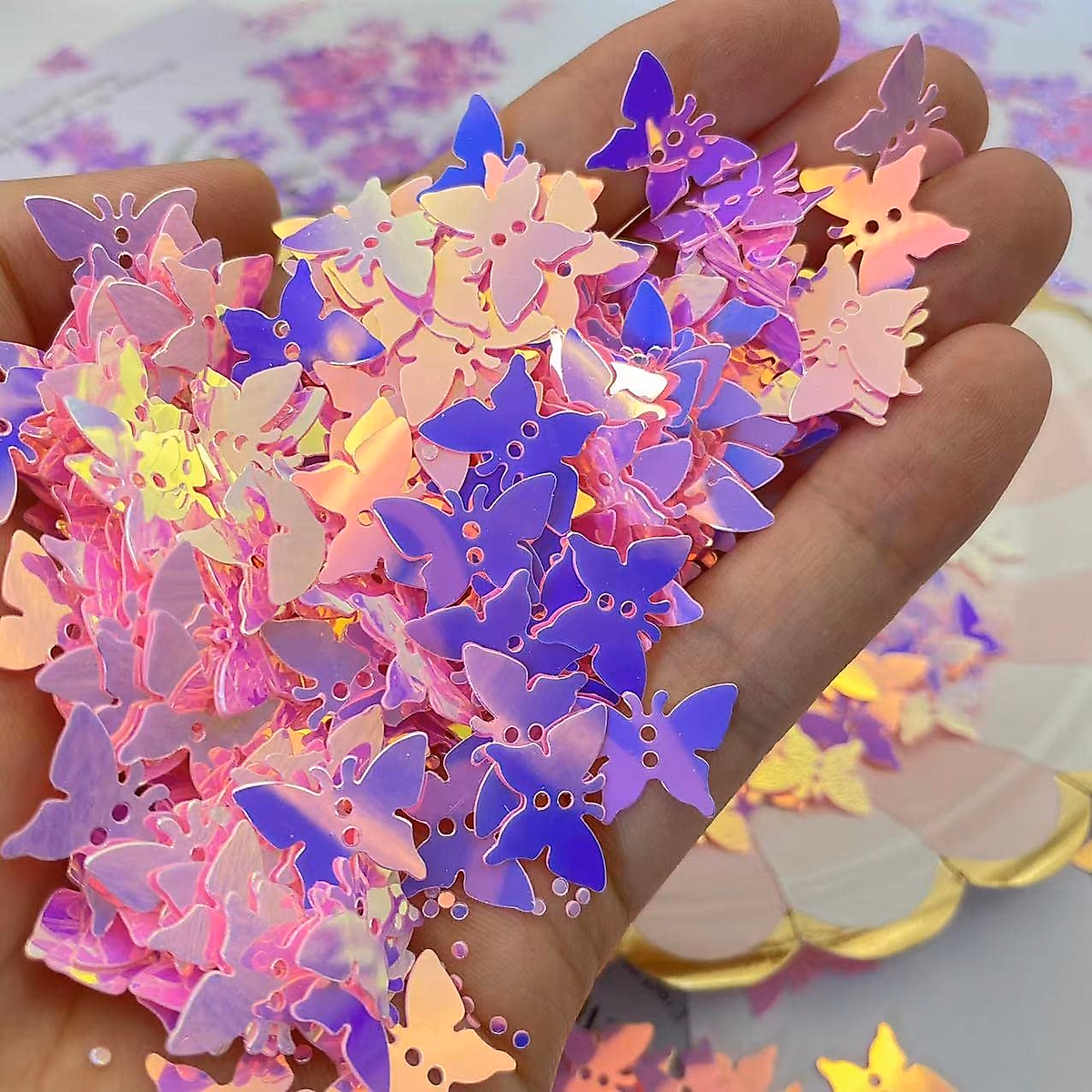 800 Pieces Holographic Butterfly Party Glitter PVC Confetti for Handicrafts, Card DIY, Engagement Wedding Bridal Shower Birthday Valentines Party Decorations (Pink)