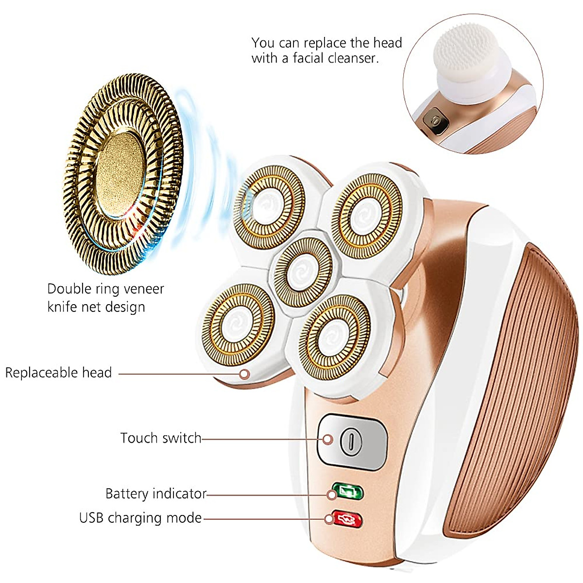 AHUADA Women's Electric Shaver Replacement Heads : 5 Legs Hair Removal Razor Replacement Heads 4D Floating Heads Replacement Blades for Women