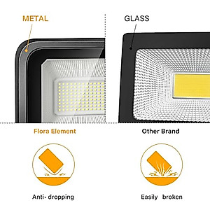 Flora Element 2 Pack 50W LED Flood Lights, 5000LM Super Bright Work Lights with Plug, IP66 Waterproof Security Light, 6000K Daylight White Outdoor Flood Lights for Yard, Garden, Garage.