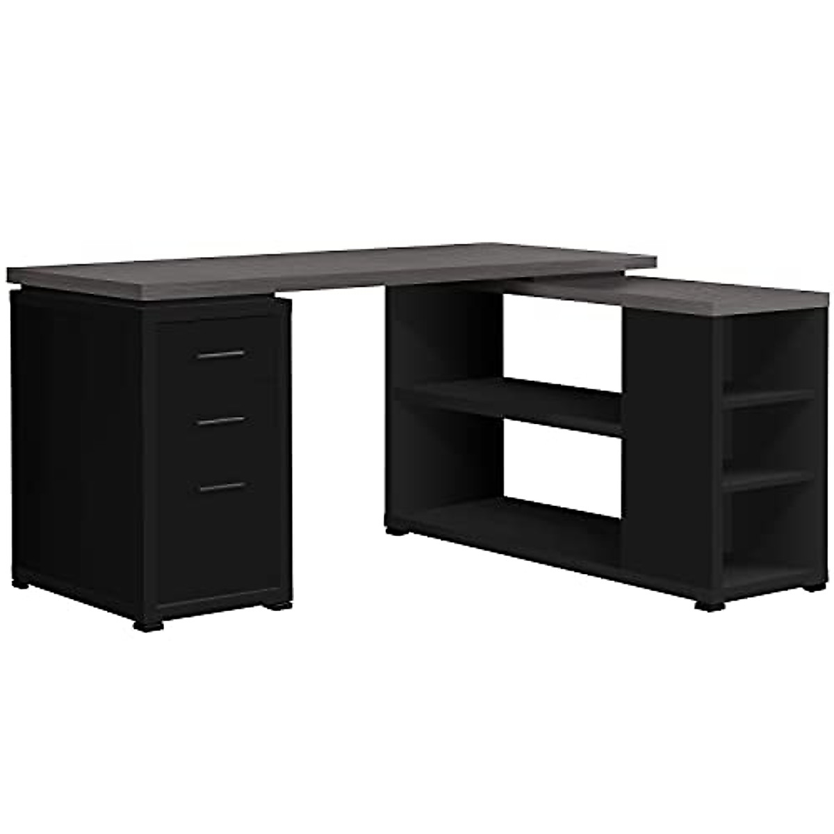 Monarch Specialties Computer Desk L-Shaped Corner Desk with storage - Left or Right Facing - 60"L (Black - Grey Top)