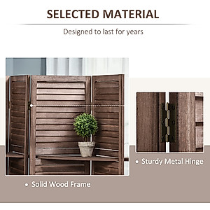 HOMCOM 4-Panel Folding Room Divider, 5.6 Ft Freestanding Paulownia Wood Privacy Screen Panel with Storage Shelves for Bedroom or Office, Walnut