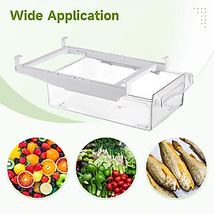 2 Pack Fridge Drawer Organizers - Adjustable Refrigerator Drawers for Fruit, Vegetable, Seafood, Transparent Pull-Out Shelf Holders, Fridge Storage Containers Fit Fridge Shelves Under 0.6''