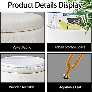 Cpintltr Velvet Storage Ottoman Round Footrest Stool Multifunctional Upholstered Ottoman Modern Accent Vanity Stools Tray Top Coffee Table Suitable for Living Room Bedroom Entryway Cream