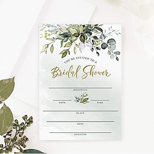 Printed Party Bridal Shower Invitations and Envelopes, Greenery, Set of 25