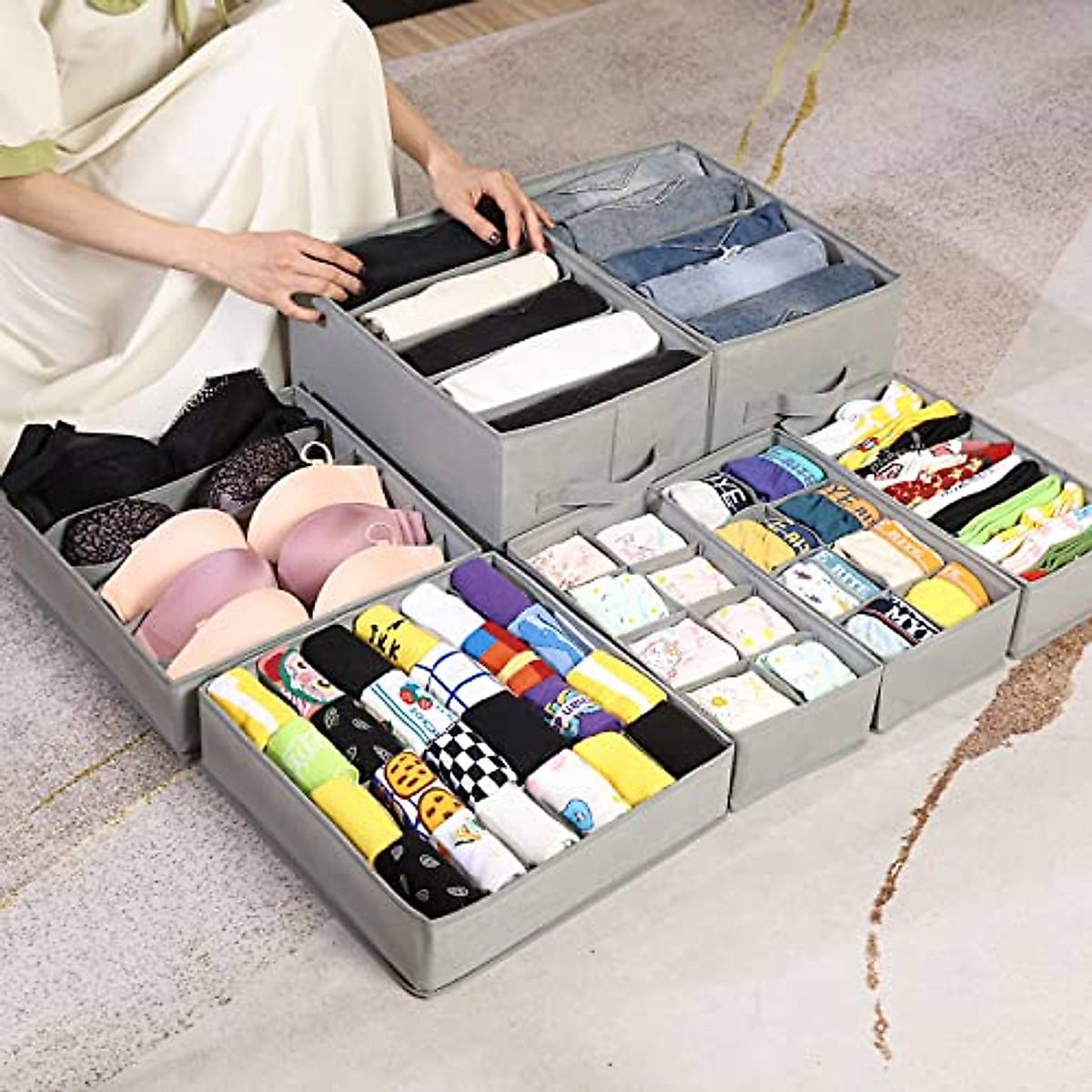 MUIRK Wardrobe Clothes Organizer for Folded Clothes,7Pack Closet Organizers and Storage,Dresser Drawer Organizers for Clothing,Washable Fabric Drawer Organizer Dividers Storage Bins