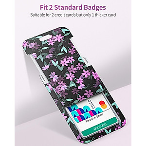 Uniclife Floral Sliding Badge Holder Purple Flower Plastic Case with Retractable Badge Reel Carabiner Clip & Detachable Lanyard Strap Fashionable Vertical Card Protector for Women Teacher Student