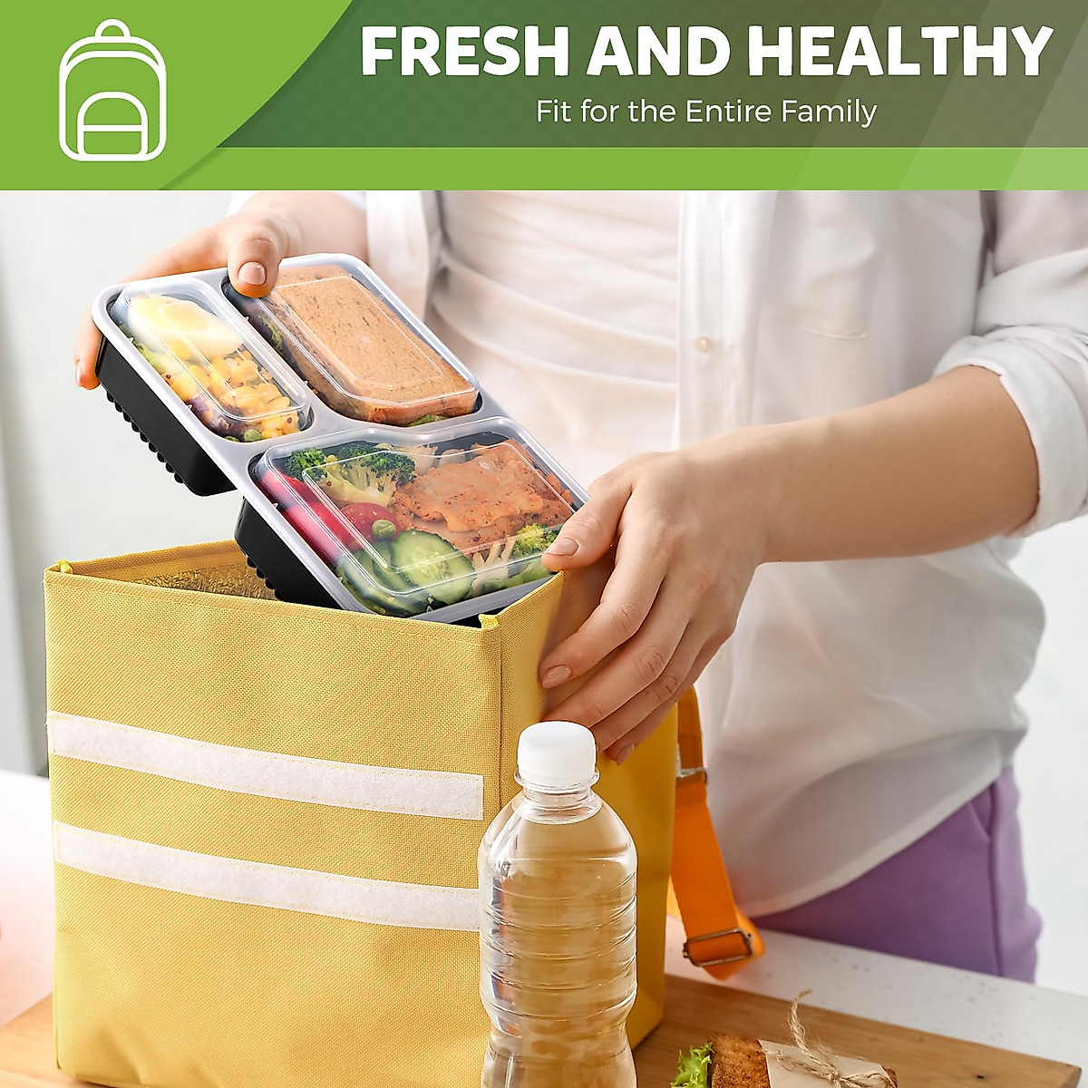 Meal Prep Containers Reusable【3 Compartment 34oz】50 Pack Food Prep Containers with Lids, Disposable To Go Containers, Plastic Food Storage Containers with Lids For Lunch/Deli/Takeout/Leftover