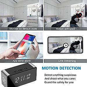 Spy Camera WiFi Hidden Camera Alarm Clock, 4K Wireless Spy Nanny Cam for Home Indoor Security, Remotely Access Camera and Real-time Monitoring with Night Vision & Motion Detection Alert