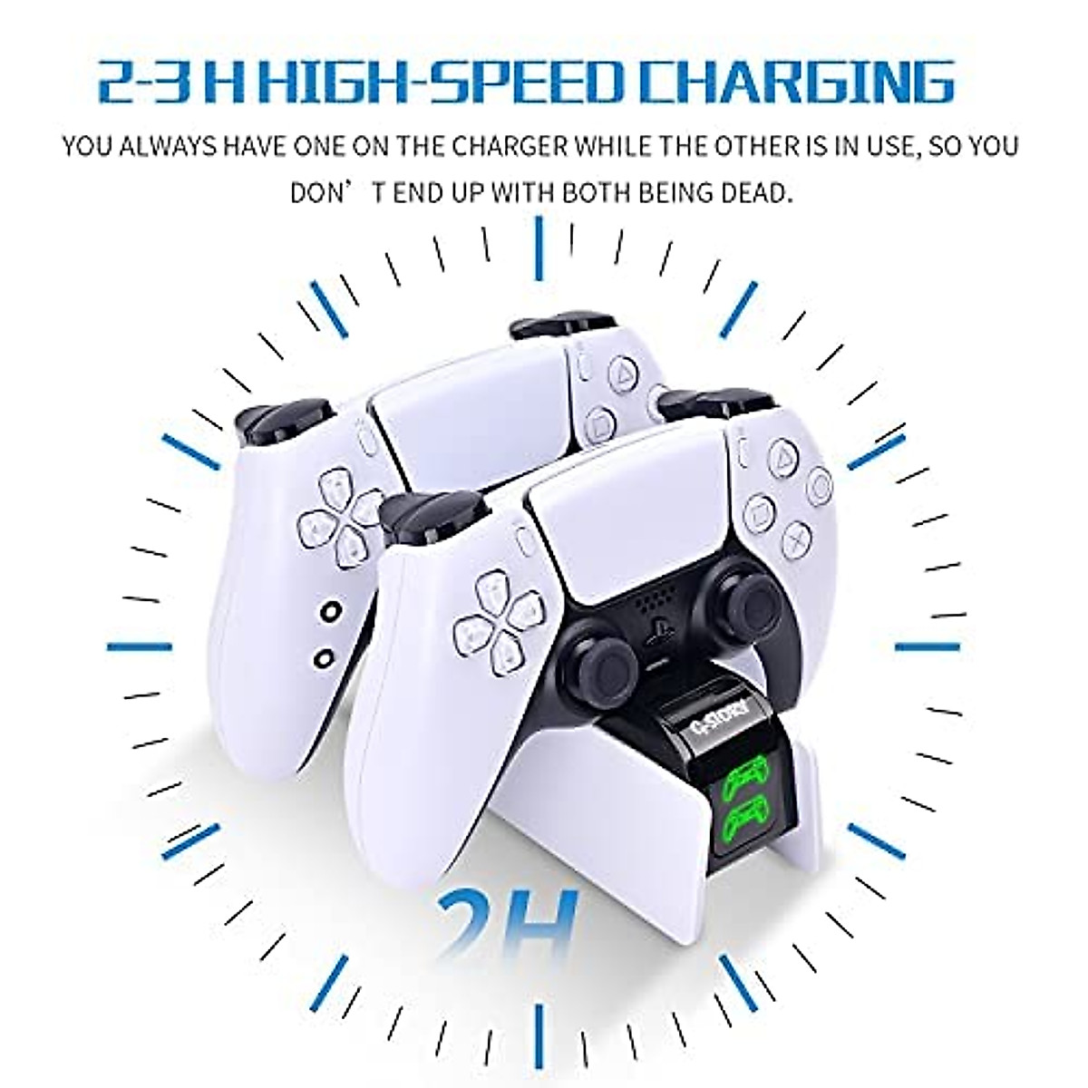 G-STORY PS5 Charging Station, Upgraded PS5 Controller Charging Station with LED Indicator Controller Skin & 1.5M Charging Cable, Safety Chip Protection, Adjustable Support Plate Dual, Fast Charging