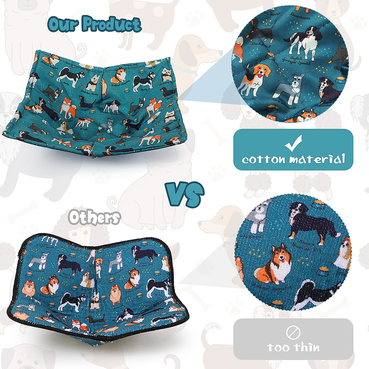 Cunhill Cotton Microwave Bowl Holders Bowl Hot Pads Heat Resistant Bowl Potholders Multipurpose Holders Quilted Bowl Cozy for Soup Bowl Hot Pads Kitchen Supply (Blue,Dog Style)