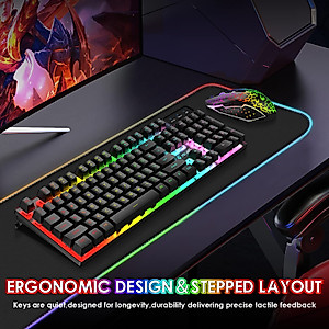 Wireless Gaming Keyboard and Mouse,Rechargeable Orange Backlit Keyboard Mouse with 3800mAh Battery,Mechanical Feel Gaming Keyboard,7 Color Gaming Mute Mouse,Gaming Mouse Pad for PC Gamer