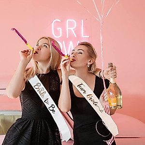 Jozlynn Team Bride Sash Set 1 White Bride to Be Sash and 6 Team Bride Sashes Bachelorette Party Supplies with Shiny Rose-gold Font Bachelorette Sash Bridesmaid Sashes for Bridal Party and Wedding (7)