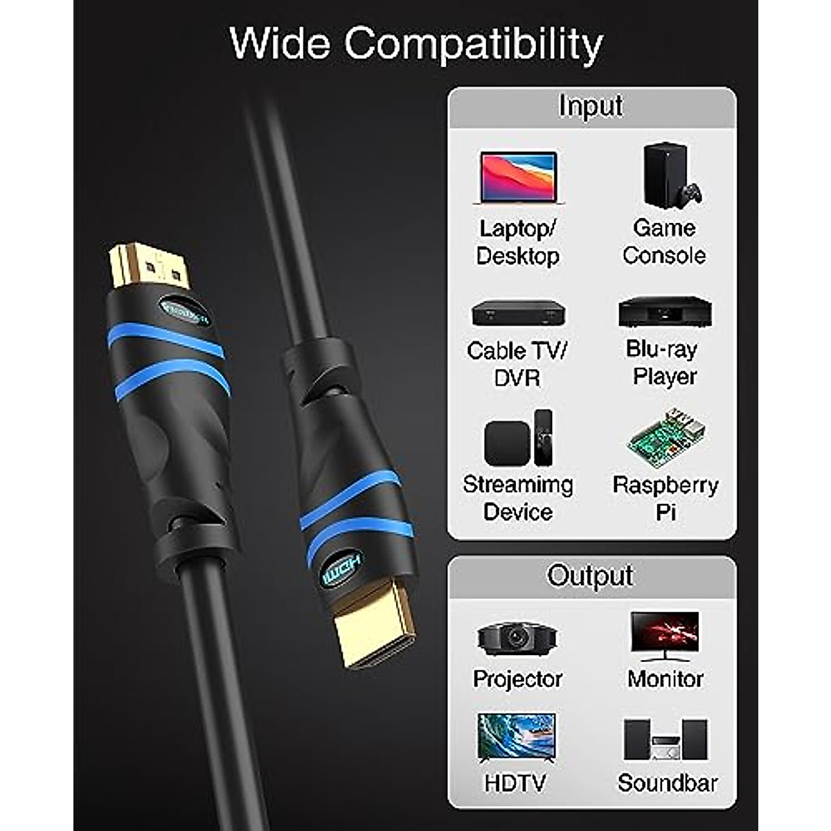 BlueRigger High Speed HDMI Cable with Ethernet, Supports 3D and Audio Return 6.6 Feet (2 meters)