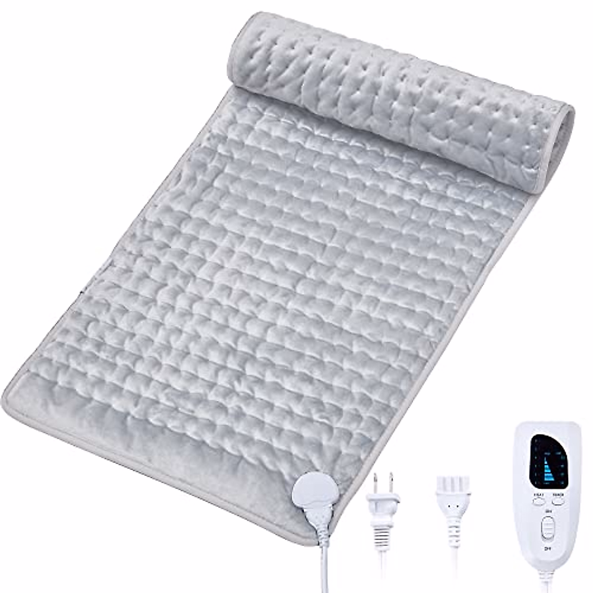 Heating Pad for Back Pain Relief, Electric Heating Pads for Cramps/Neck/Waist/Shoulder with 6 Heat Settings 4 Timers and Auto-Off,Moist & Dry Heat Optionf(33"x17",Sliver Gray)