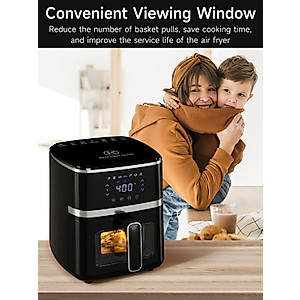Kitchen Elite Air Fryer Oven 5.28 Qt, 7-in-1 Digital Display Compact Cooker with Easy View Windows，Space-saving, Nonstick and Dishwasher Safe Basket, Black