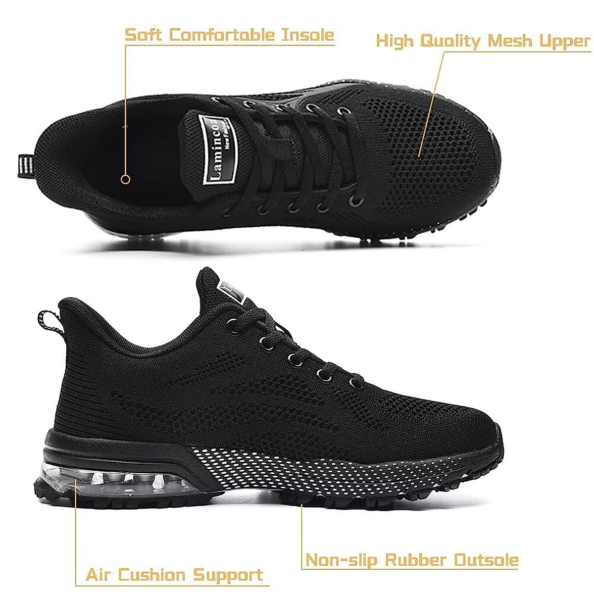 ZOOMCO Womens Air Running Shoes Non Slip Tennis Walking Shoes Women Mesh Cushion Sneakers for Gym Workout Sports Black