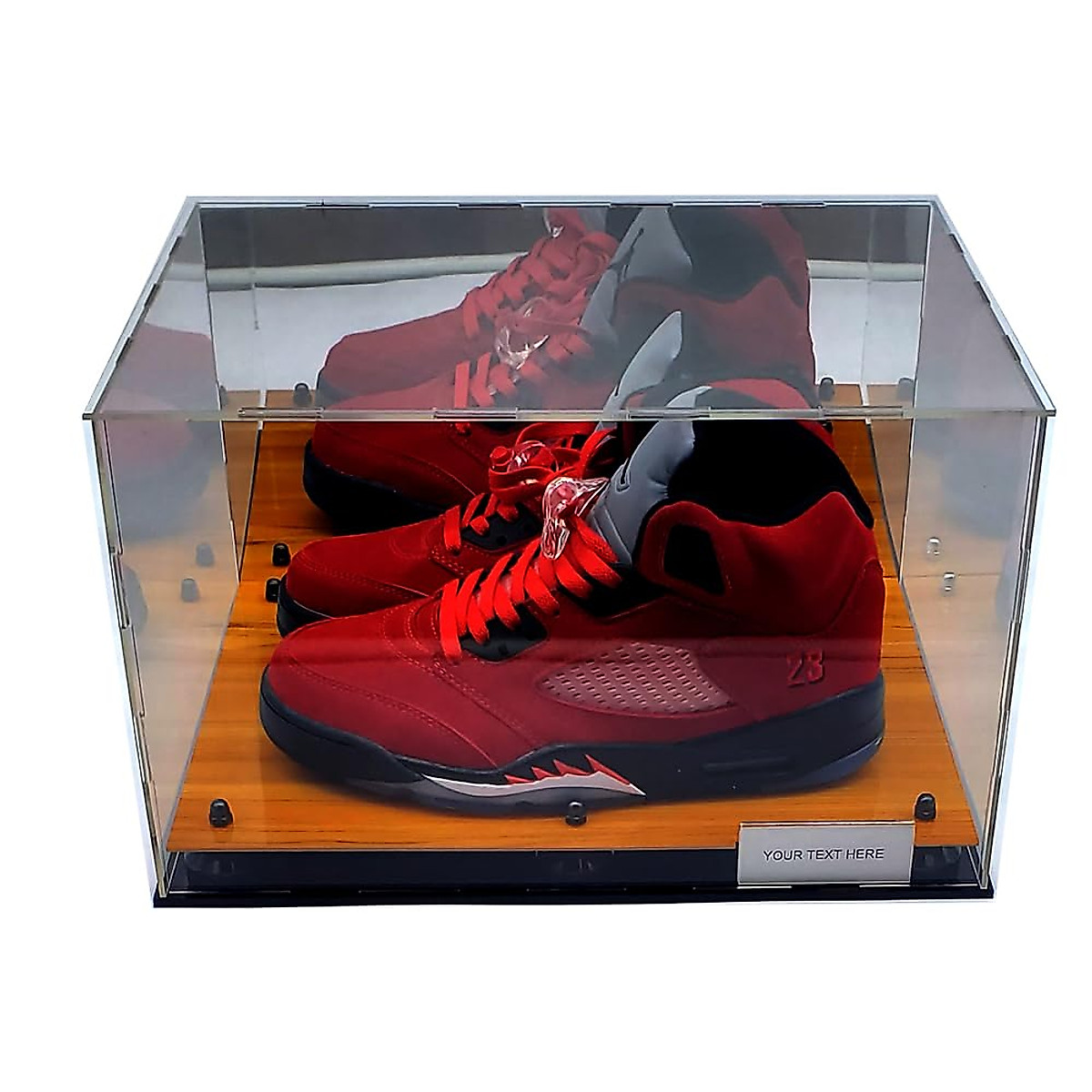 Full Size 2 Shoes Acrylic Display Case Showcase Box UV Protection Wood Wooden Sports Memoribilia Collectible 15x12x9 inch