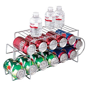 mDesign 2-Tier Metal Wire Standing Pop/Soda and Food Can Dispenser Storage Rack Organizer with Top Shelf for Kitchen Pantry, Countertop, Cabinet - Holds 12 Cans - Chrome