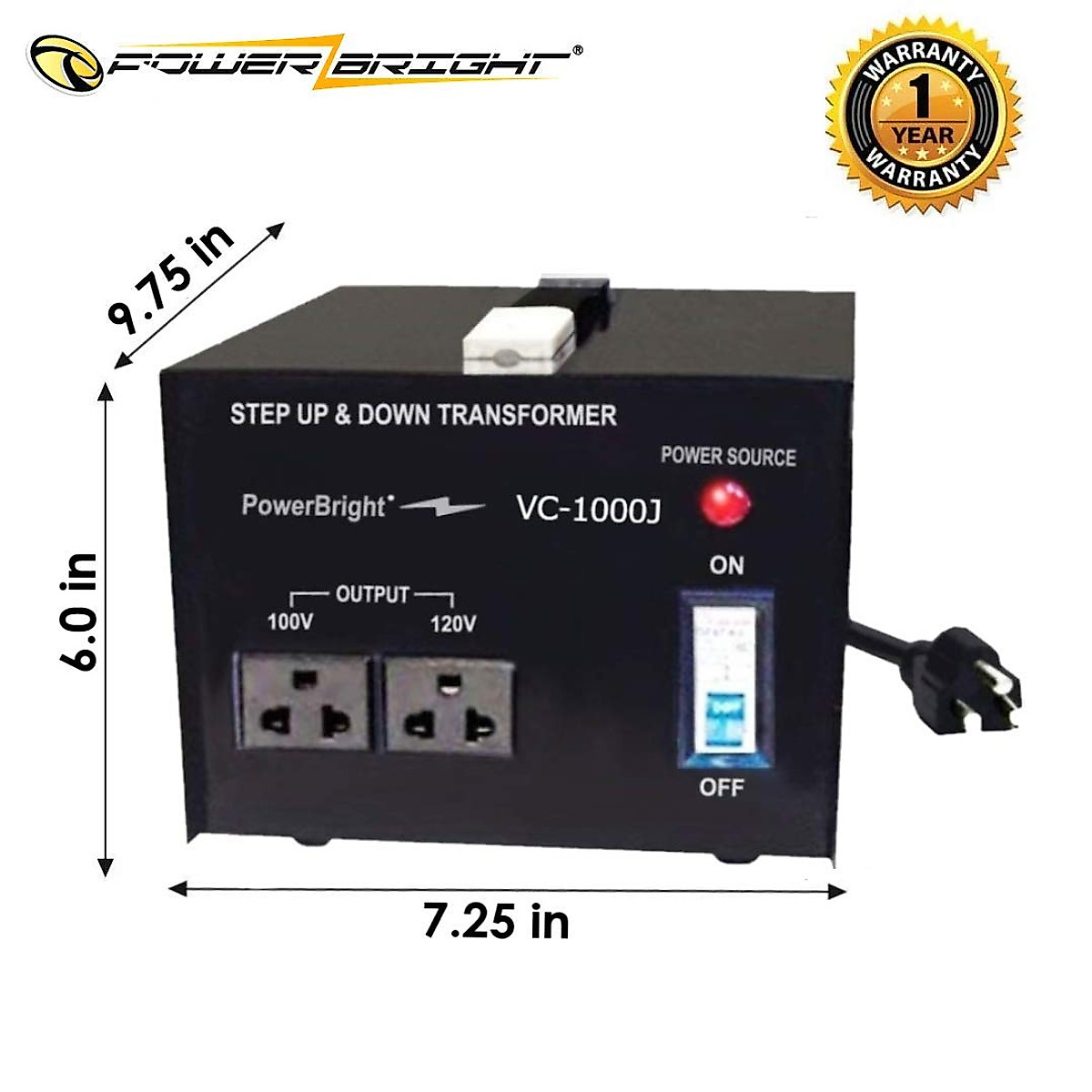 PowerBright Japanese Voltage Transformer, 100 Watts Max Output Step Up Step Down Japan Converter for 120 Volt and 100V Countries, Convert from 120V to 100V and 100V to 120V, Universal Outlet Socket