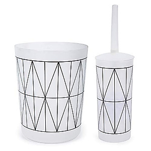 Bodico Decorative 6-Piece Geo Print Plastic Bathroom Accessory Set, 7.5 x 13.5 inches, Black