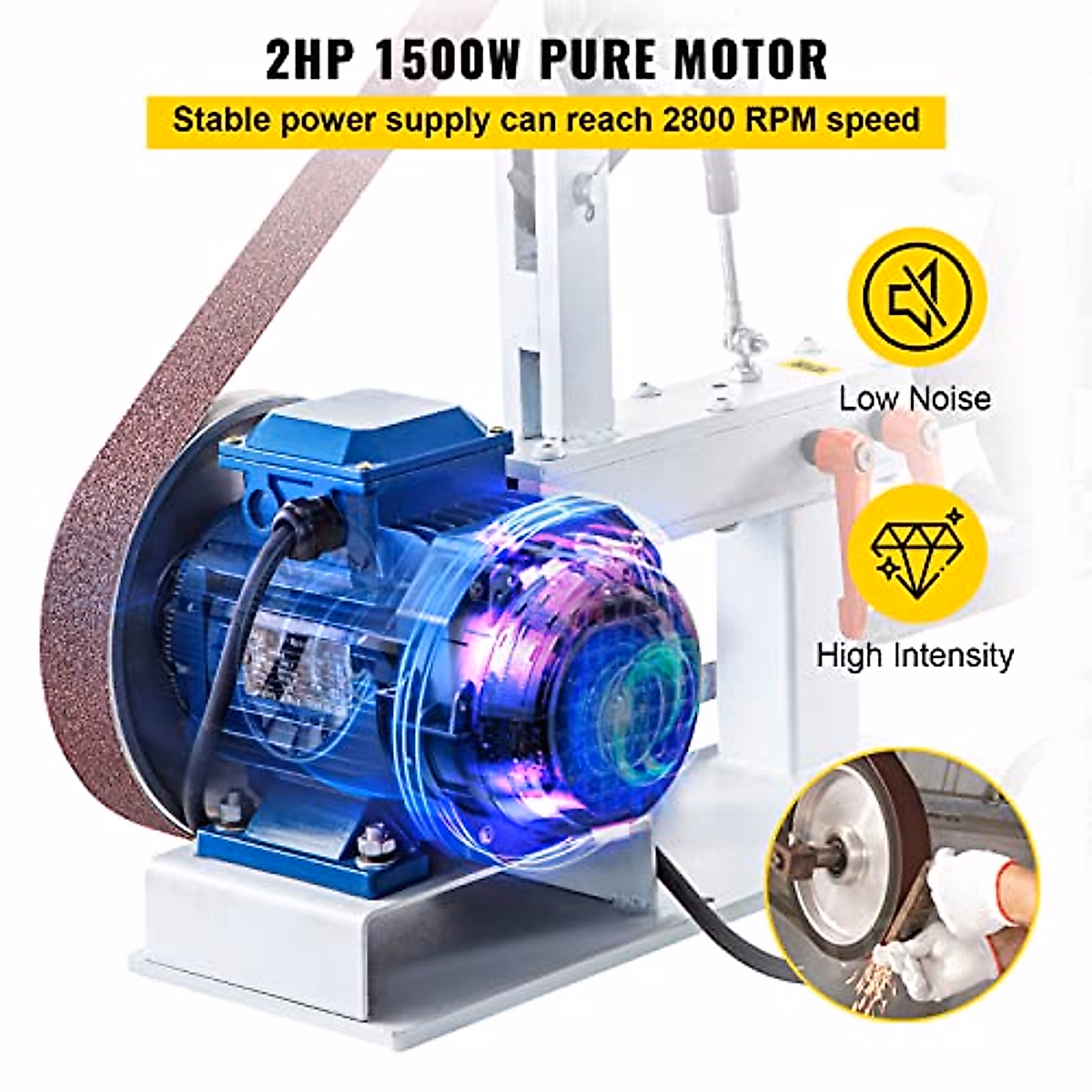 Happybuy 2Hp Belt Grinder 2 x 82inch Variable Speed Belt Sander with 3 Grinding Wheel Bench Sander 12inch Wheel and Flat Platen Tool Rest for Knife Making