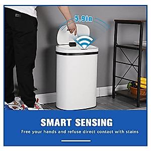 13 Gallon Kitchen Trash Can Automatic Garbage Can, Stainless Steel Waste Bin with Lid, Electronic Touch Free Motion Sensor Trash Cans High-Capacity Brushed Metal Trash Bin for Indoor, Black