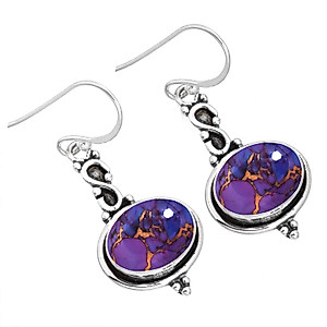JEWELOPORIUM 925 Silver Earring for Women Silver Earring Copper Purple Turquoise Stone Drop Dangle Solitaire Mothers' Day Gift Costume Jewelry