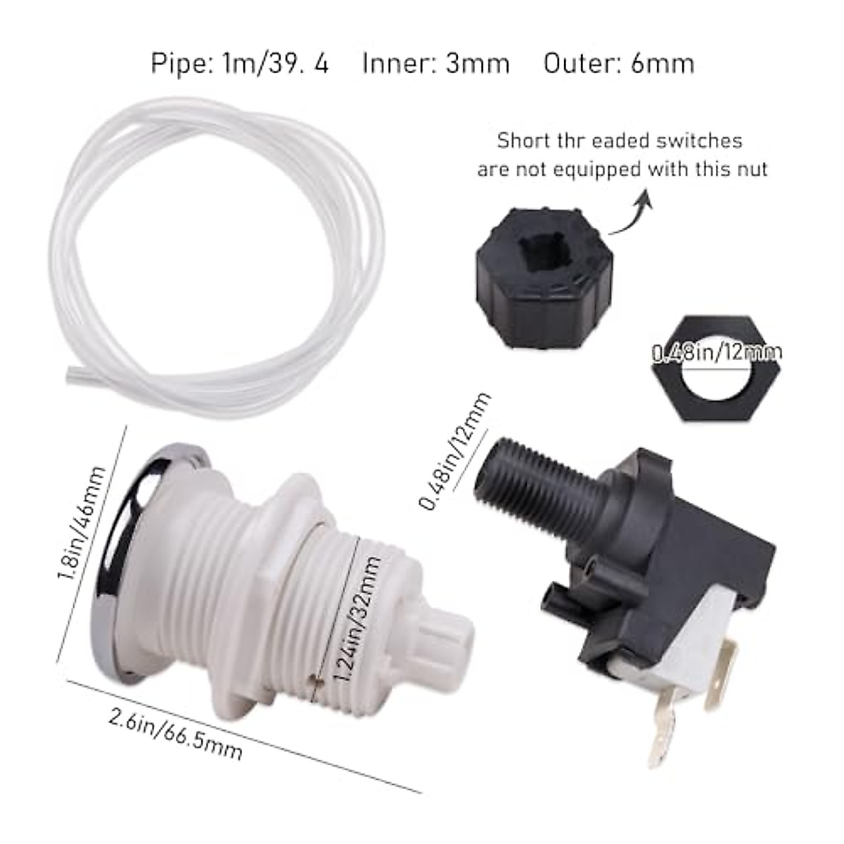 WSDMAVIS 1 Set Pneumatic Switch for Garbage Disposal 16A On Off Push Button Switch for Bath Tub Spa Jetted Whirlpool Jet Set
