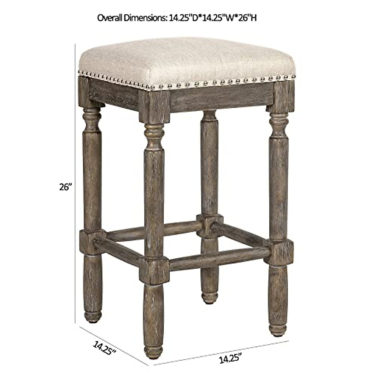 Ball & Cast Counter Height Stool Upholstered Counter Bar Stools Weathered Grey Finish 26" H, Taupe Fabric 2-Pack