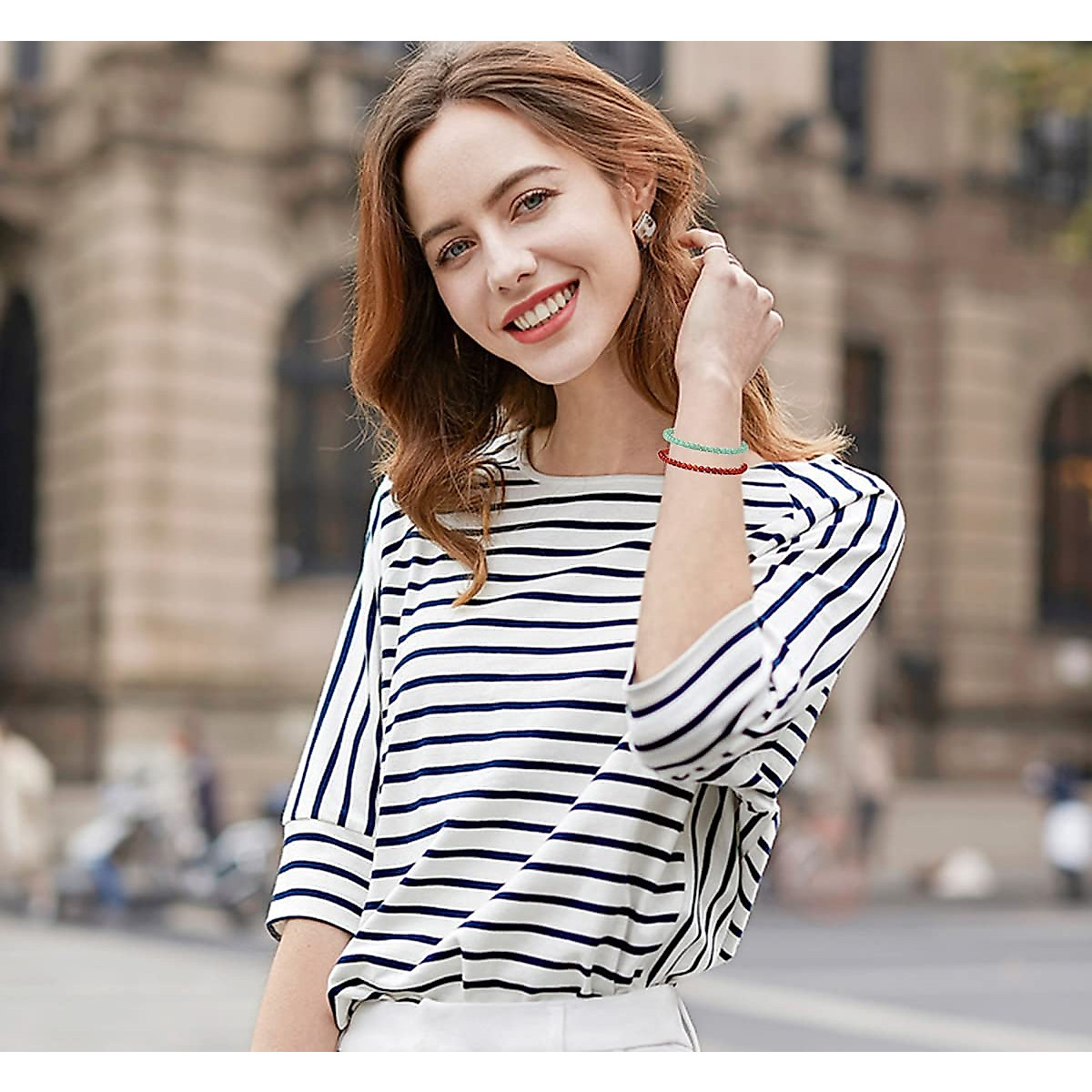 SONNYX 12 Pieces 4mm Mini Gemstone Bracelets for Women Men Natural Stone Bracelets Handmade Crystal Beaded Stretch Bracelet Unisex Couple Bracelets