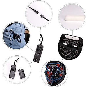 PENGYOU LED Halloween Mask Face El Wire Glow Scary Purge Light Up Masks LED for Women Men Kids Festival Gifts Blue, 8x6.9x3.5 inches