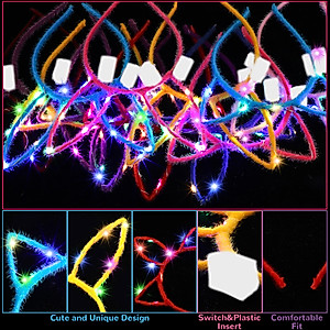 Janinka 30 Pcs LED Glow in the Dark Headband Set, 10 Cute Cat Ears Luminous Headband 10 Rabbit Bunny Ear Hairband 10 Unicorn style Light up Headband for Women Girls Birthday Party Supplies
