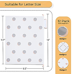 Y YOMA 12 Pack Rose Gold Hanging File Folders Letter Size Decorative File Folder Cute Pretty Hanging Folder Organizer for Filing Cabinet Office Home with 1/5-Cut Adjustable Tabs, 3 Gold Foil Design