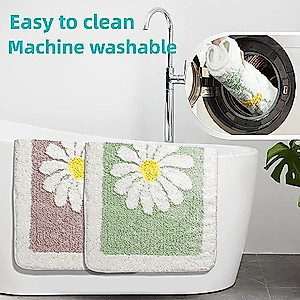 Bathroom Rugs Cute Daisy Bath Mat White and Yellow Flower Decor Rug Non Slip Floor Carpet Microfiber Bathmat Super Absorbent Machine Washable Bahtub Mats for Shower, Tub, Bedroom 16"x 24"Grey