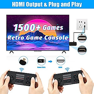 Corpower Wireless Retro Game Console, Built in 1500+ Classic Games HDMI Retro Game Stick Plug and Play Video Games for TV, with Dual 2.4G Wireless Controllers