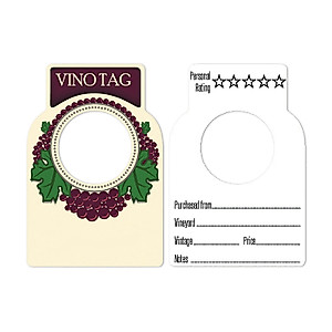 Vino Tag Two Sided Wine Bottle Tags - Large Paper Wine Tags for your Wine Storage Cellar that Hang on the Glass Neck in Your Hutch, Rack Barrel Crate or Cube Great Gift for Any Enthusiast (50 pcs)
