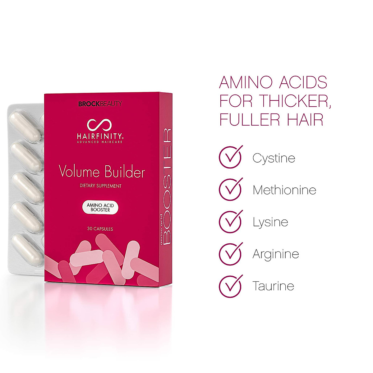 Hairfinity Volume Builder Amino Acid Booster for Thinning, Damaged Hair - Protein Rich Amino Acids to Support Thicker, Fuller Hair Growth and Boost Hair Vitamins - 30 capsules (1 month supply)