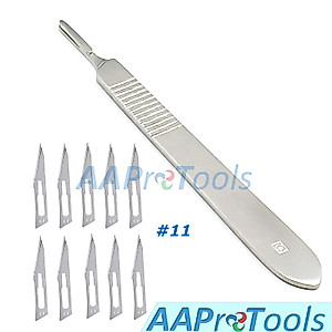AAProTools Surgi Grade Blades #11 10pcs Sterile with #3 Scalpel Knife Handle for Biology Lab Anatomy, Practicing Cutting, Medic Student, Sculpting, Repairing