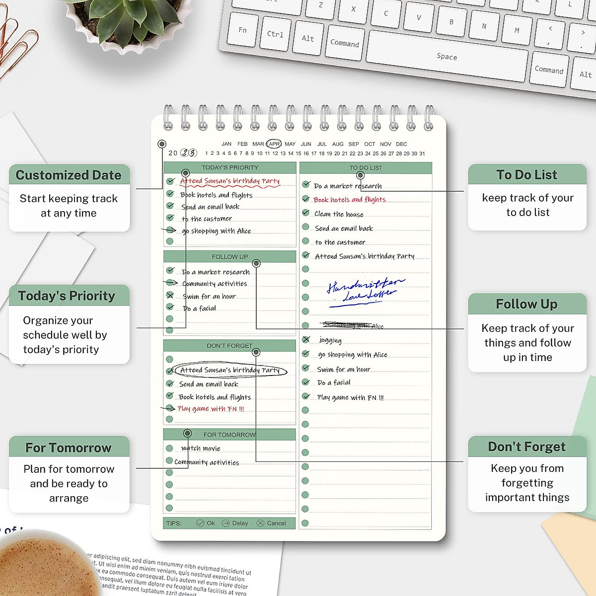 Daily To Do List Notepad, Daily Planner Notepad Undated With 52 Sheet, Appointment book for Top Priorities, Meeting, Follow up, Notes, 1 Pack, Pink(5.5"x8.5")