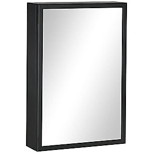 kleankin Wall-Mounted Medicine Cabinet with Mirror, Stainless Steel Bathroom Mirror Cabinet Wall Mounted with Storage Shelves for Living Room and Laundry Room, Black