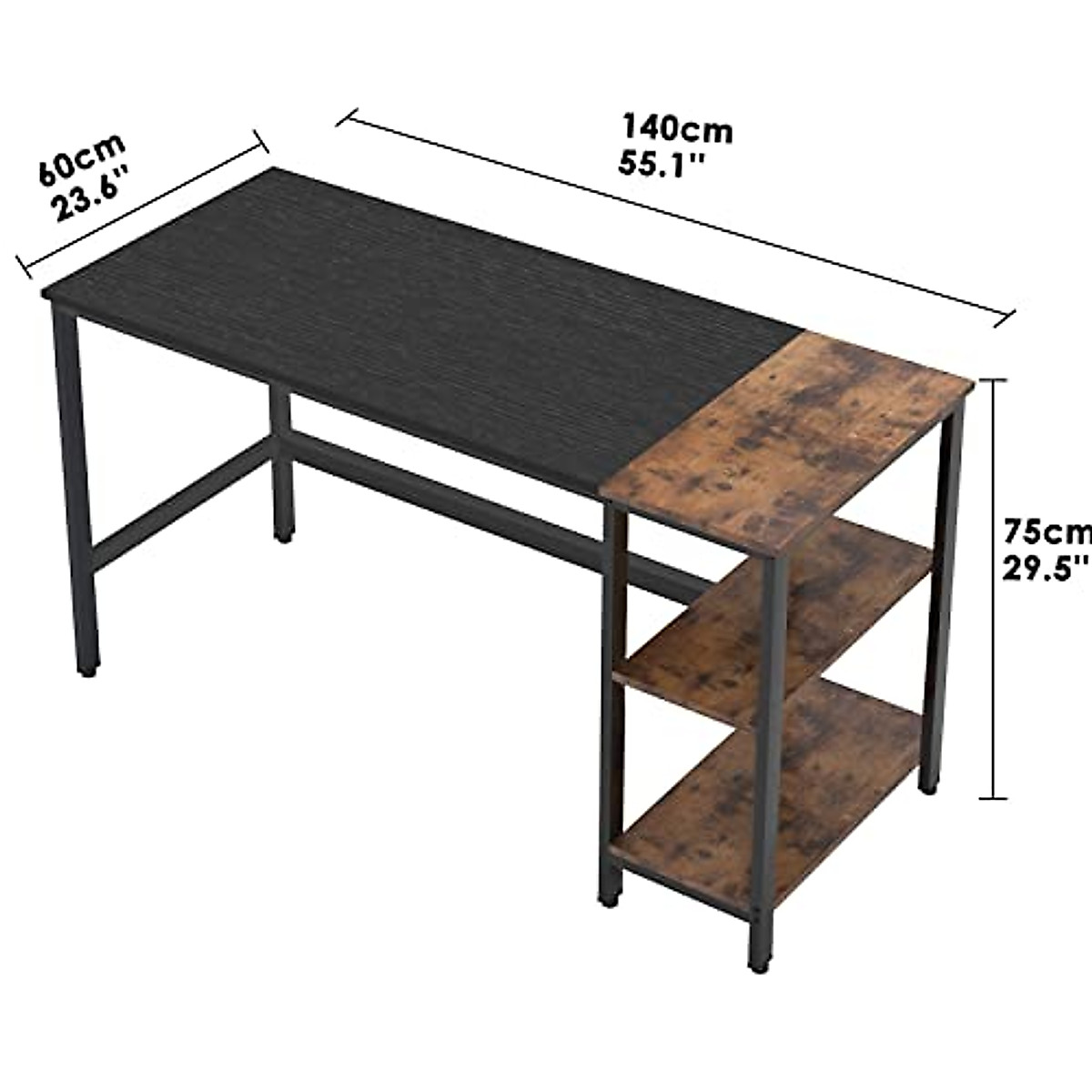 sogesfurniture 55.1 Inch Home Office Computer Desk with 2-Tier Storage Shelves, Industrial Morden Laptop Table with Splice Board