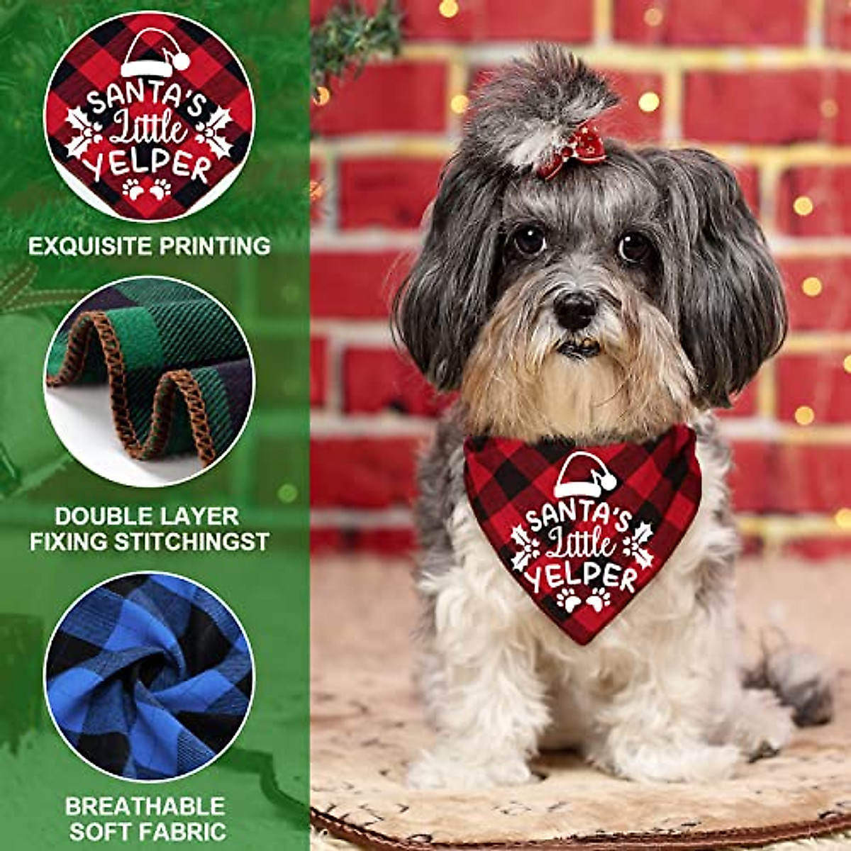 4 Pack Merry Christmas Xmas Dog Bandanas - Triangle Fall Christmas Xmas Dog Bandana Classic Plaid Pet Scarf Bibs Kerchief Gift Set Pet Holiday Accessories Decoration for Small to Large Puppy Dogs Cats